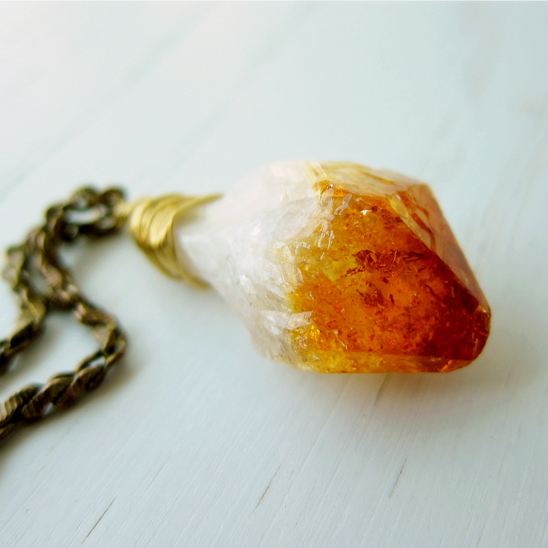 Glowing Citrine Point Pendant Long Gemstone Necklace - Rough Luxe (last ...