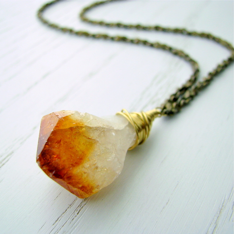 Glowing Citrine Point Pendant Long Gemstone Necklace - Rough Luxe (last ...
